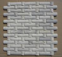 China White Travertine Mosaic Tile 305x305mm Convex Surface Natural Stone Wall Decoration for sale