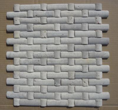 China White Travertine Mosaic Tile 305x305mm Convex Surface Natural Stone Wall Decoration for sale