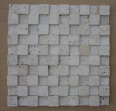 China Natural White Travertine Mosaic Tile 305x305mm Wall Stone 3D Pattern for sale