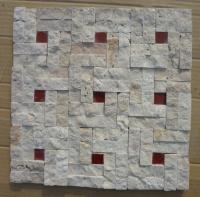 China Natural White Travertine Stone Mosaic Wall Tile 305x305mm with Red Stone Accent for sale