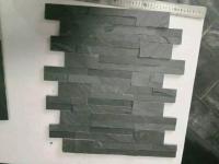 China Black Slate Ledgestone Panel Cultured Stacked Stone Veneer 10x45cm Wall Cladding for sale