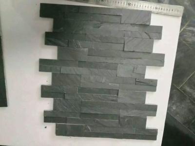 China Black Slate Ledgestone Panel Cultured Stacked Stone Veneer 10x45cm Wall Cladding for sale