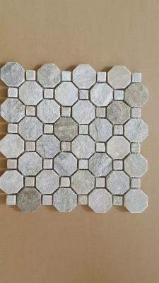 China Natural Yellow Quartzite Mosaic Tile 305x305mm Mixed 5x5cm and 2x2cm Pieces for Wall Floor for sale
