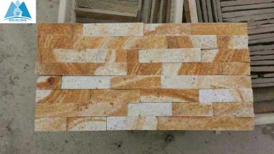 China Golden Yellow Marble Ledger Stone Wall Panels 600x150mm Natural Split Veneer for sale