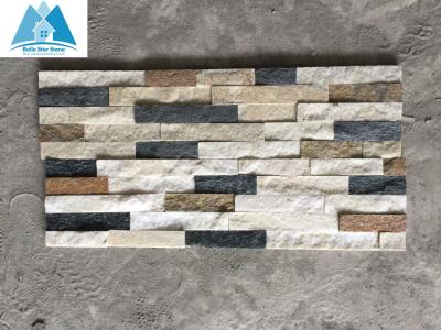 China Mixed Colors Quartzite Cultured Stone Veneer Ledger Stone Panel 600x150mm Wall Cladding for sale