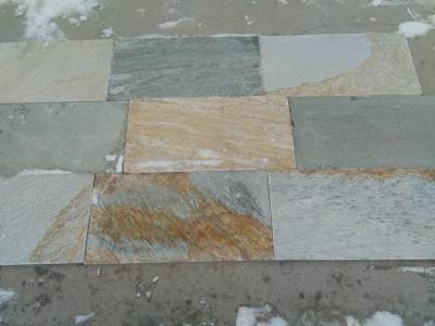 China Natural Quartzite Oyster Split Face Slate Pavers 60x60cm Desert Gold Patio Stone for sale