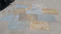 China Natural Quartzite Oyster Split Face Slate Pavers 60x60cm Desert Gold Patio Stone for sale