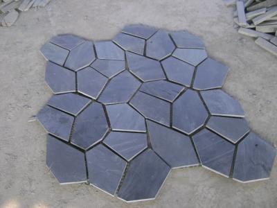 China Black Slate Flagstone 1.2-1.5cm Natural Stone Paving for Walkways Patios Flooring Wall Cladding for sale