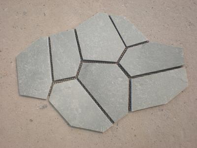 China Grey Split Face Slate Flagstone Patio Natural Slate Meshed Flagstone 1.2-1.5cm Thick Exterior Wall Stone for sale
