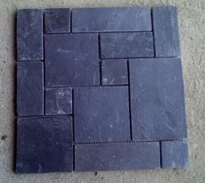 China Black Slate Flagstone Mosaic Mat 305x305mm Natural Paving Stone for Patio Floor for sale