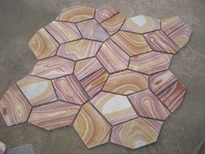 China Yellow Wood Sandstone Flagstone Patio Pavers 1.2-1.5cm Thick Natural Sandstone Wall Cladding for sale