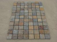 China Rusty Slate Flagstone Patio Pavers Natural Riven Stone 400x400mm Meshed for sale