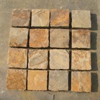 China Rusty Slate Flagstone Patio Pavers Natural Riven Stone 400x400mm Meshed for sale