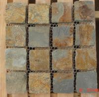 China Rusty Slate Flagstone Patio Pavers Natural Riven Stone 400x400mm Meshed for sale