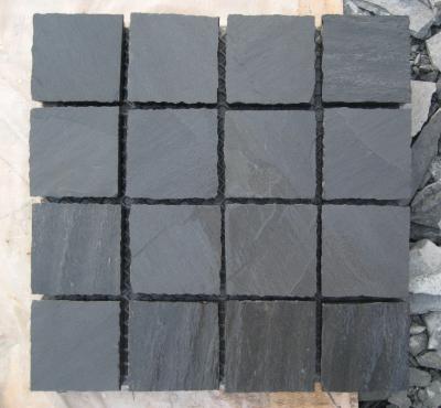 China Black Riven Slate Flagstone Patio Stone 400x400mm Natural Charcoal Paving for Driveway for sale