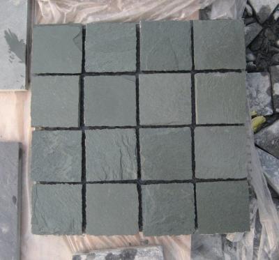 China Green Slate Flagstone Patio Natural Meshed Walkway Paving Stone Mat 400x400x30mm for sale