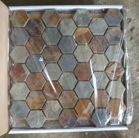 China Rust Slate Hexagon Mosaic Tile 305x305mm Natural Stone Wall Floor Slate for sale