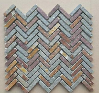 China Rust Slate Mosaic Tile Natural Stone Wall Mosaic 305x305mm Floor Slate Parquet for sale