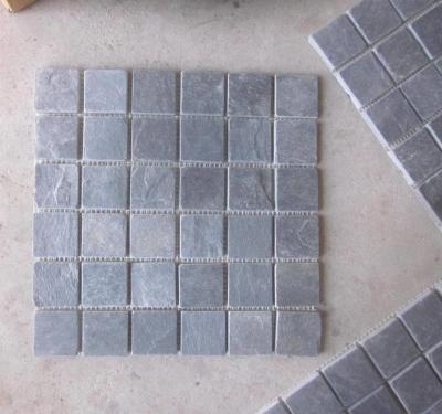 China Black Slate Mosaic Wall Tile Natural Stone Mosaic 305x305mm Carbon Black Floor Parquet for sale