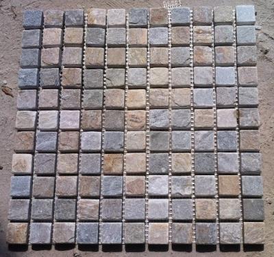 China Natural Stone Oyster Mosaic Tile 305x305mm Yellow Quartzite Wall Floor Mosaic Parquet for sale