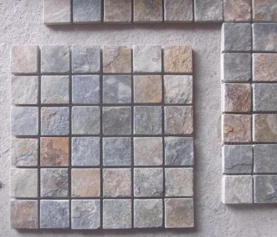 China Natural Rust Slate Mosaic Tile 305x305mm Wall Floor Decorative Stone Parquet for sale