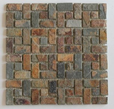 China Natural Slate Stone Mosaic Tile 305x305mm Rusty Multicolor Wall Floor Tile for sale