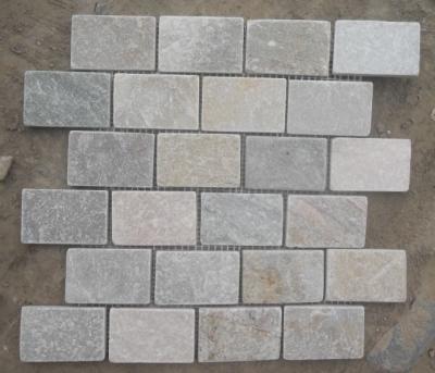 China Natural Stone Mosaic Wall Tile Oyster Slate Yellow Quartzite 305x305mm Sheet for sale