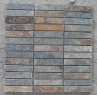 China Natural Stone Rusty Slate Mosaic Wall Tile 305x305mm Multicolor Slate Floor Tile for sale