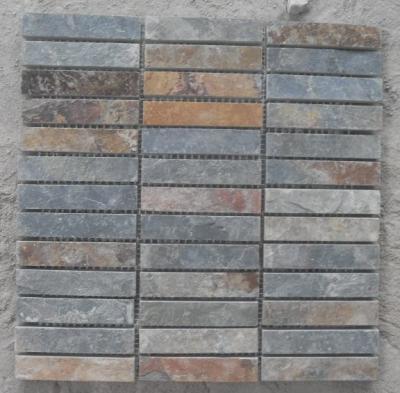 China Natural Stone Rusty Slate Mosaic Wall Tile 305x305mm Multicolor Slate Floor Tile for sale