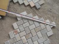 China Natural Stone Mosaic Tile Yellow Quartzite 5x3cm Pieces 305x305mm Sheet Wall Floor for sale