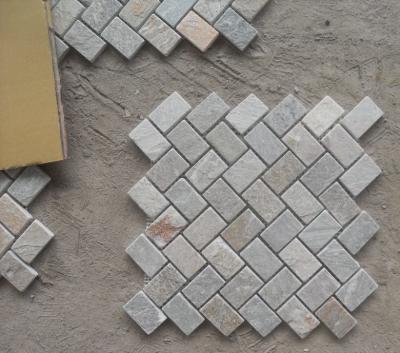 China Natural Stone Mosaic Tile Yellow Quartzite 5x3cm Pieces 305x305mm Sheet Wall Floor for sale