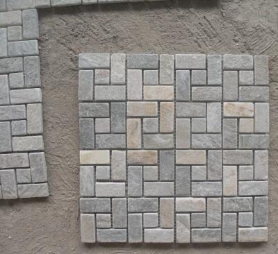 China Natural Stone Oyster Mosaic Wall Tile Yellow Quartzite 305x305mm Sheet for Interior Exterior Decoration for sale