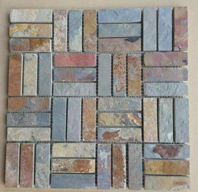 China Rusty Slate Stone Mosaic Tile 305x305mm Natural Multicolor Slate Wall Tile for Interior Decor for sale