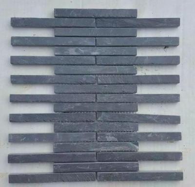 China Carbon Black Slate Mosaic Wall Tile 305x305mm Natural Stone Mosaic Parquet for sale