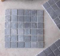 China Natural Black Slate Mosaic Wall Tile 305x305mm Charcoal Stone Mosaic Parquet for sale