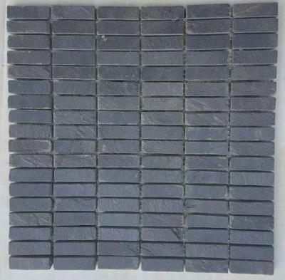 China Natural Black Slate Mosaic Wall Tile 305x305mm Charcoal Stone Mosaic Parquet for sale