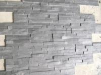 China Black Slate Thin Stone Veneer 600x150mm Natural Split Face Ledgestone for Wall Cladding for sale