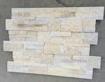 China Light Yellow Jade Quartzite S Cut Stone Panel 18x35cm Natural Thin Stone Veneer for Wall Cladding for sale
