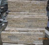 China Yellow Granite Culture Stone Fireplace Thin Stone Veneer Natural Stacked Stone Wall 600x150mm for sale
