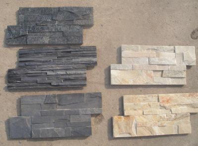 China Black Quartzite Ledgestone 18x35cm Thin Stone Veneer Natural Split S Cut Wall Cladding for sale