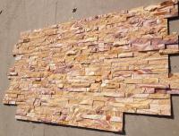 China Yellow Wooden Sandstone Culture Stone Outdoor Z Cladding Wall Decor Thin Stone Veneer 600x150mm for sale