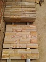China Yellow Wood Sandstone Culture Stone 600x150mm Beveled Edges Stacked Veneer for sale