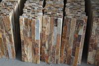 China Golden Yellow Slate Culture Stone 600x150mm Thin Veneer for Indoor Outdoor Wall for sale