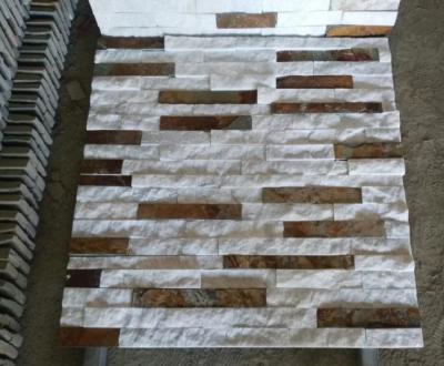 China White Quartzite Mixed Rusty Slate Culture Stone 600x150mm Lightweight Thin Stone Veneer for sale