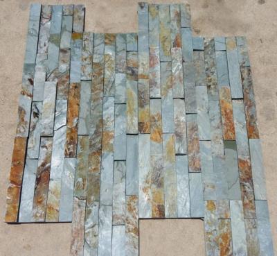 China Green Mixed Rusty Slate Thin Stone Veneer,Split Face Slate Z Stone Cladding,Outdoor Stone Panel for sale