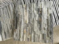 China Grey Quartzite Thin Stone Veneer 600x150mm Natural Split Wall Cladding for Fireplace for sale