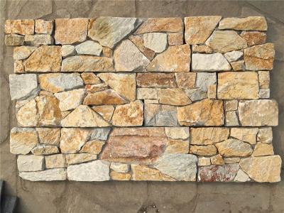 China Yellow Slate Cemented Stacked Stone Panel 600x150mm Outdoor Wall Cladding for sale