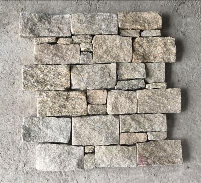 China Yellow Granite Z Stone Panel Steel Wire Back Natural Stacked Stone 600x150mm Outdoor Wall Cladding for sale