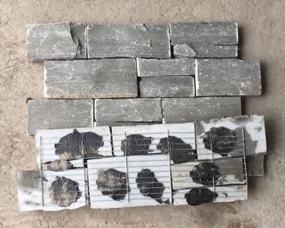 China Grey Slate Z Stone Panel Steel Wire Back Natural Stacked Stone Wall Cladding 600x150mm for sale