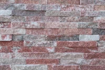 China Peach Quartzite Thin Stone Veneer 600x150mm Natural Split Stacked Wall Panel for sale